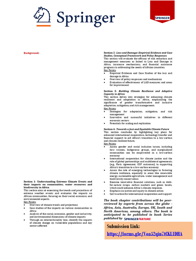 Call for Chapters: Climate Loss in Africa | PDF | Climate Resilience ...