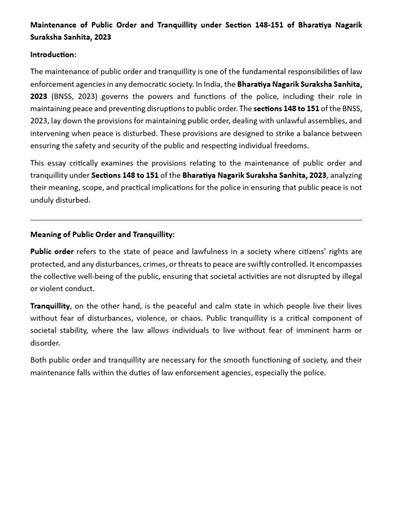Public Order Under BNSS 2023: Sections 148-151 | PDF