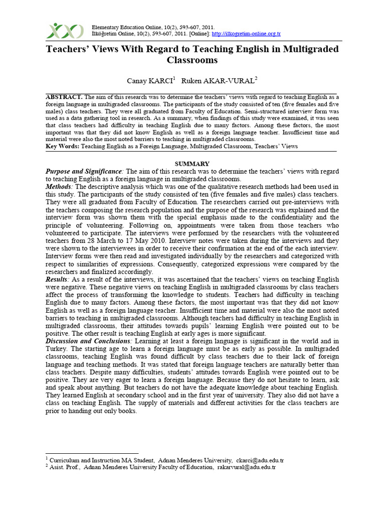 Birle__tirilmi__ S__n__flarda Zorunlu __ngilizce Dersinin Y__r__t ...