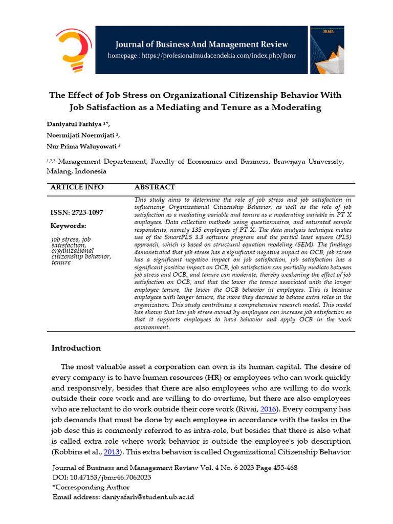 The Effect of Job Stress On Organizational Citizen | PDF | Job ...