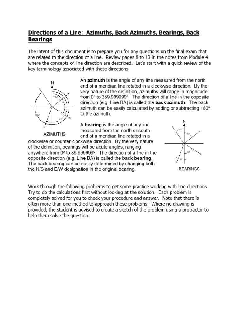 Line Direction: Azimuths & Bearings Guide | PDF | Azimuth | Angle