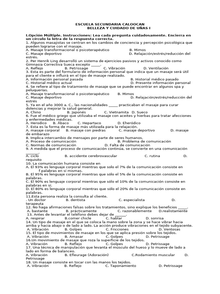 Examen Final en BNC | PDF | Masaje | Comunicación
