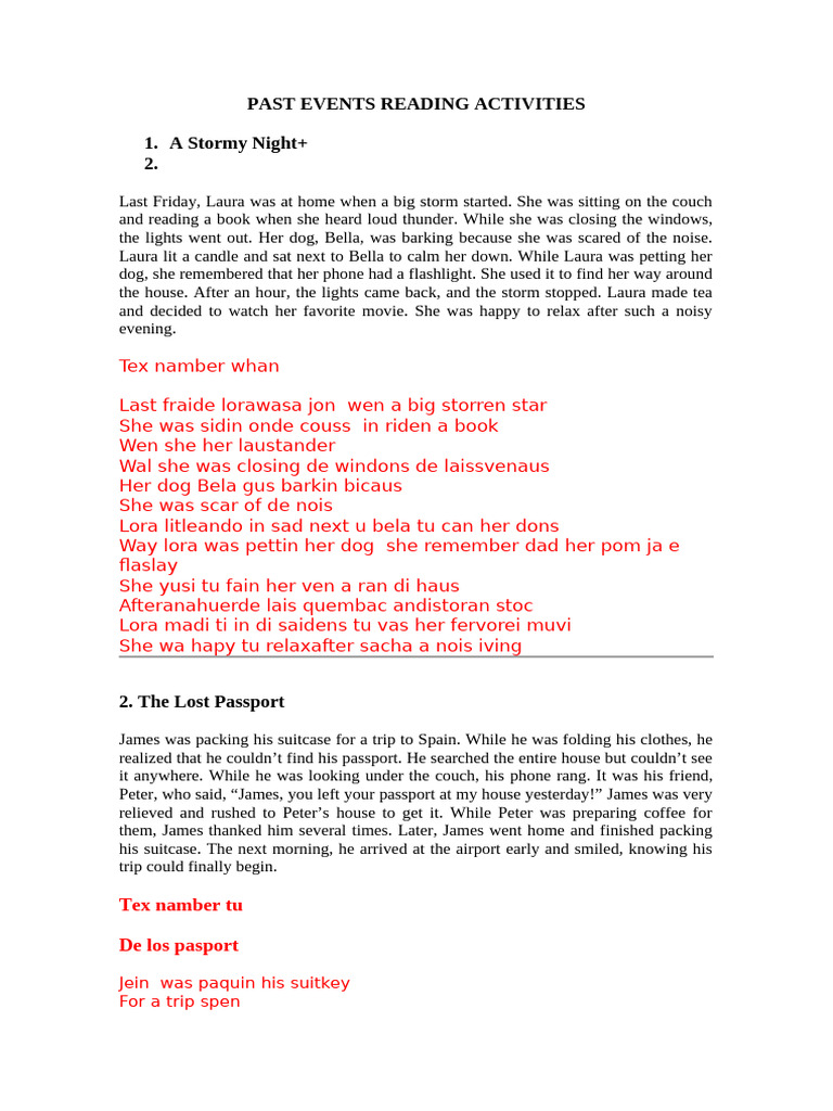 Past Events Reading Activities | PDF