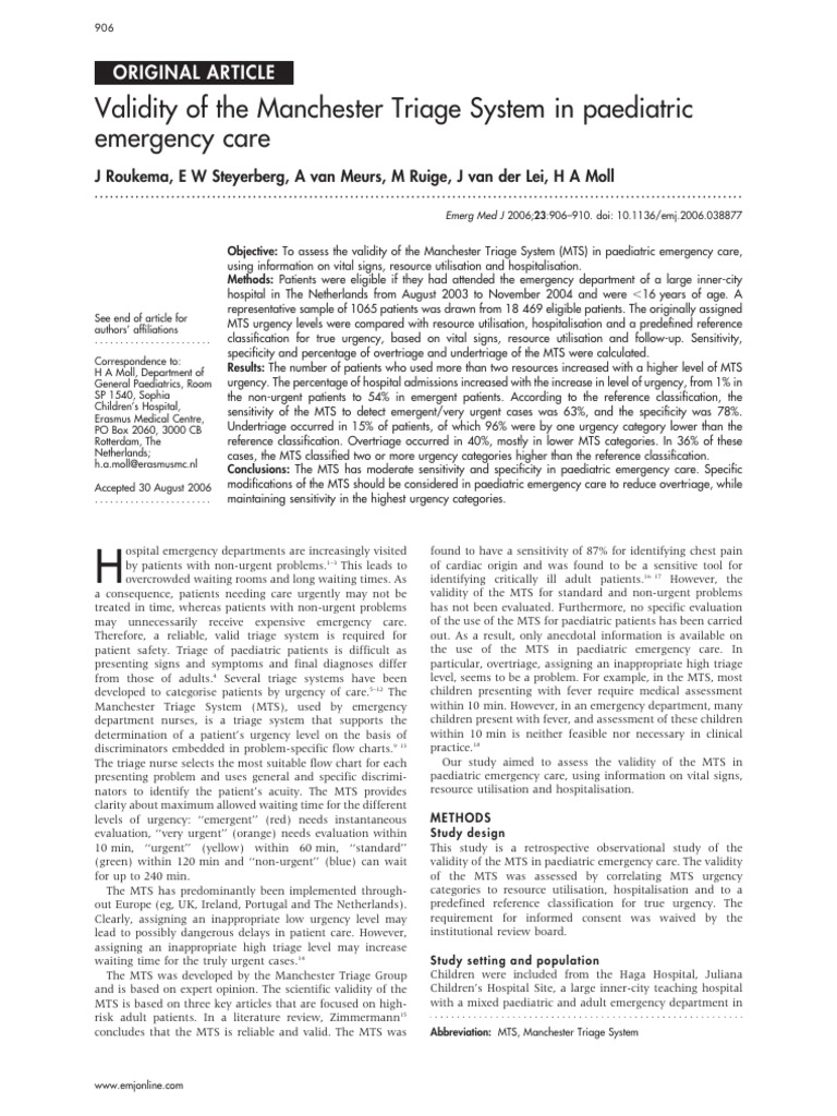 D - Validity of The Manchester Triage System in Paediatric | PDF ...