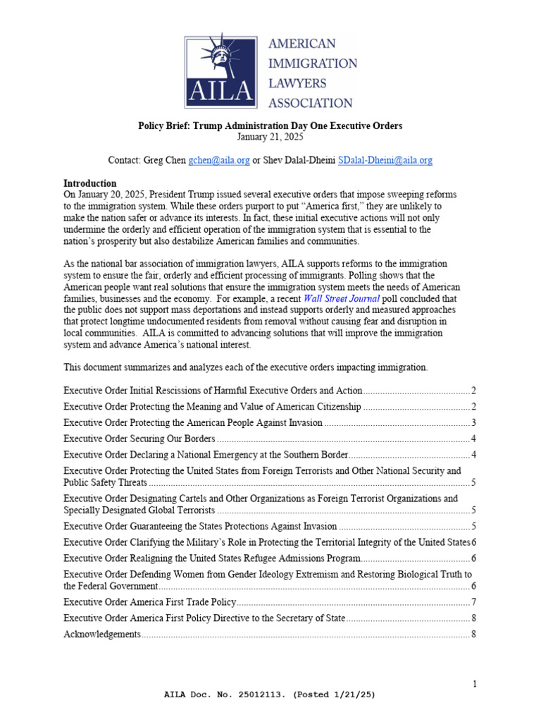 Trump Immigration Executive Orders Summary | PDF | Illegal Immigration ...