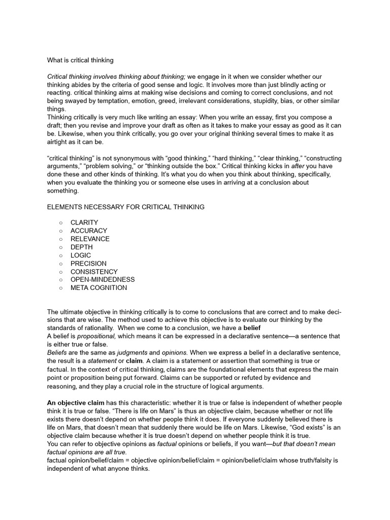 Understanding Critical Thinking Concepts | PDF | Inductive Reasoning ...