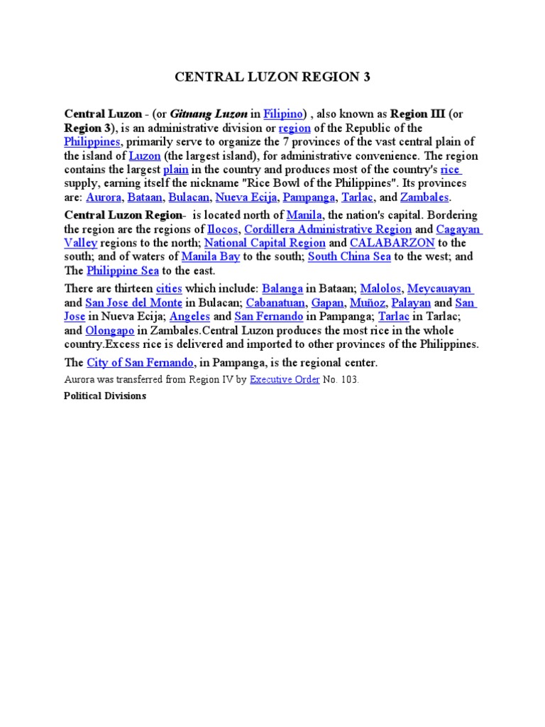 Overview of Central Luzon Region 3 | PDF