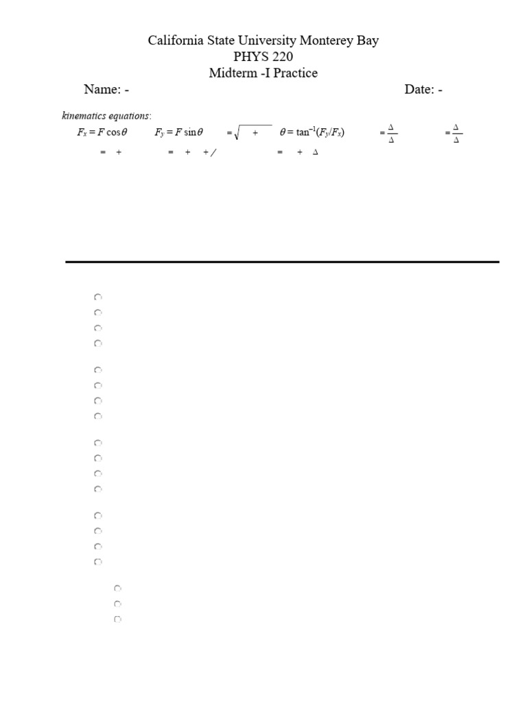 PHYS 220 Midterm - I Practice | PDF | Acceleration | Velocity