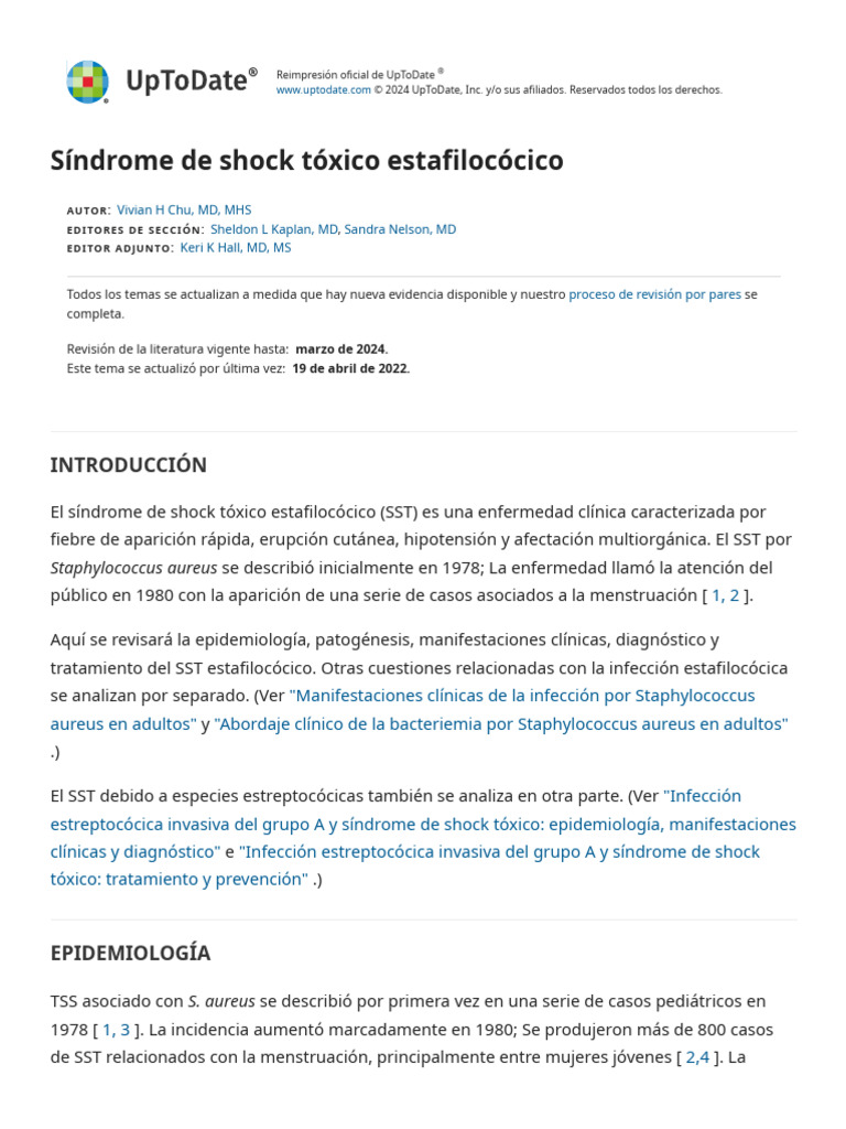 Staphylococcal Toxic Shock Syndrome - UpToDate | PDF | Staphylococcus ...