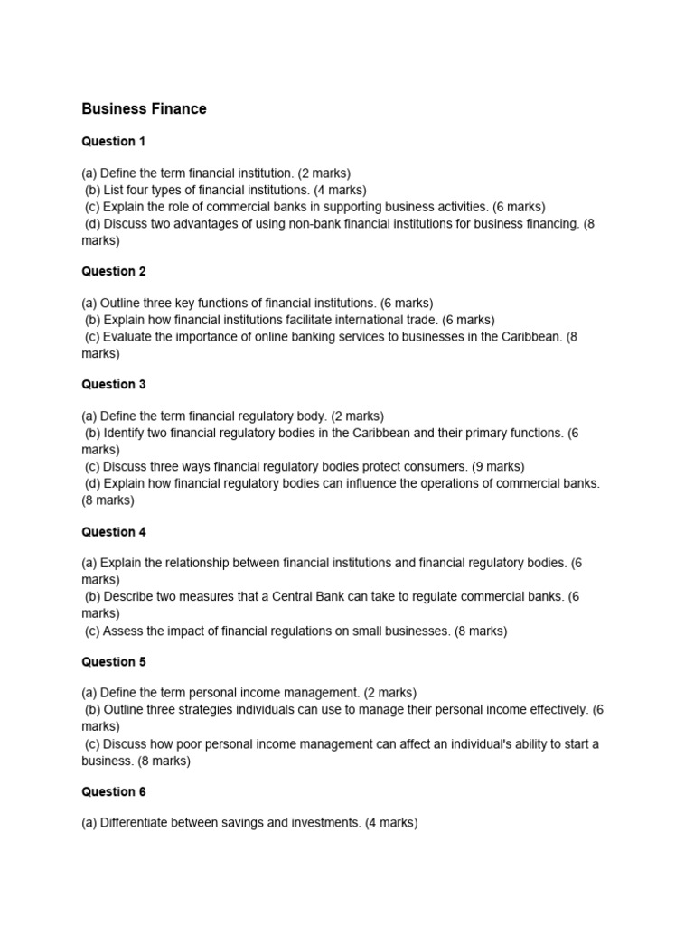 Business Finance Question Only | PDF | Banks | Investing