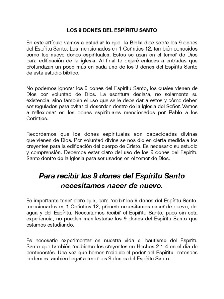 9 Dones del Espíritu Santo en la Biblia | PDF | Don espiritual | Fruto ...