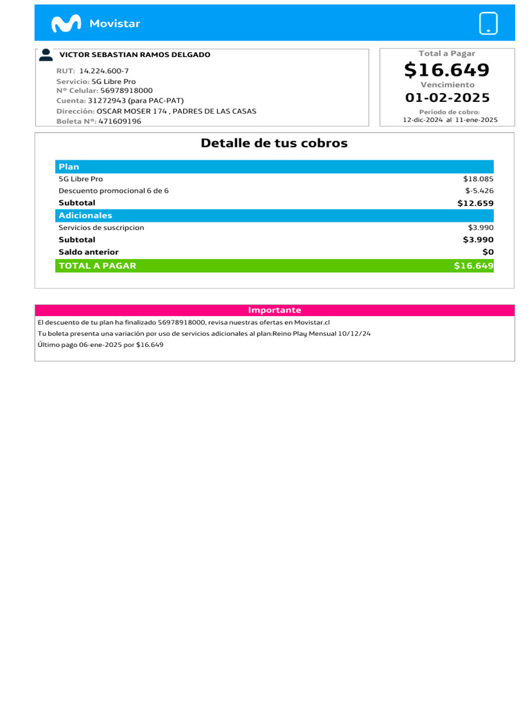 Boleta Movistar | PDF | Las compras en línea | Aplicación movil