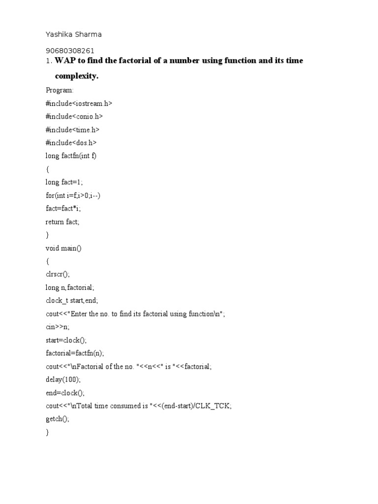 WAP To Find The Factorial of A Number Using Function and Its Time ...