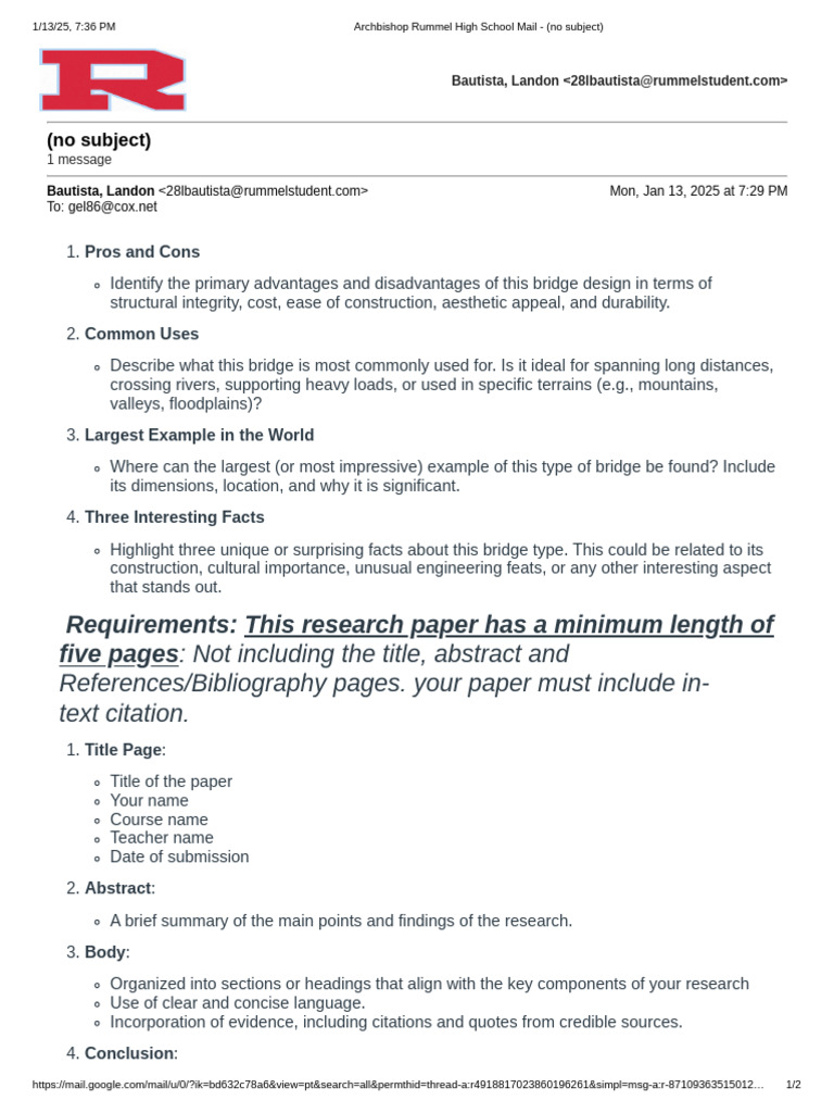 Archbishop Rummel High School Mail - (No Subject) | PDF | Citation | Bridge