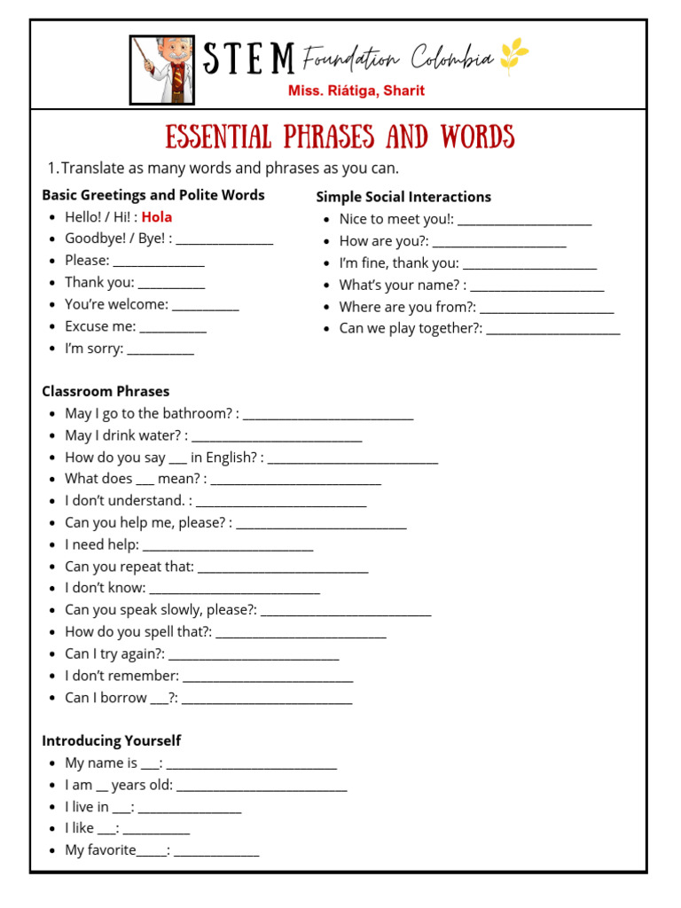Essential Phrases and Words | PDF