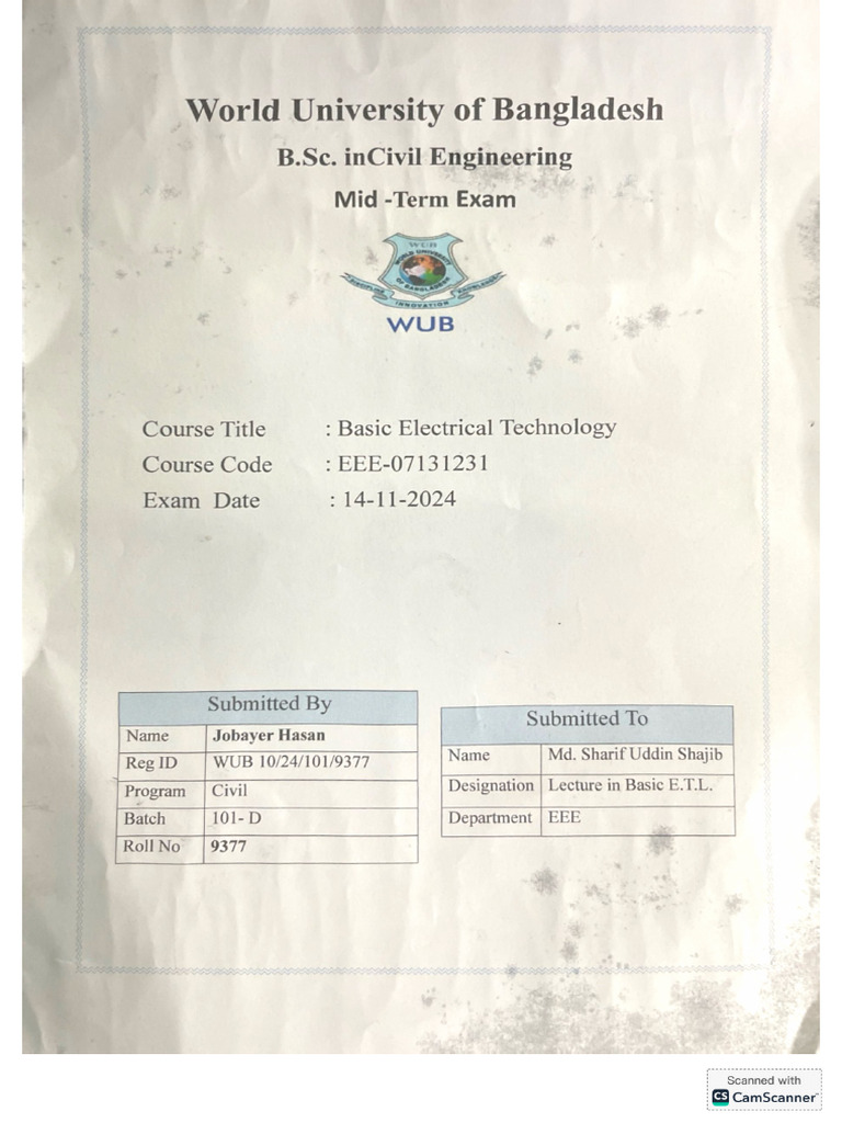 Basic Electrical Technology Mid Exm | PDF