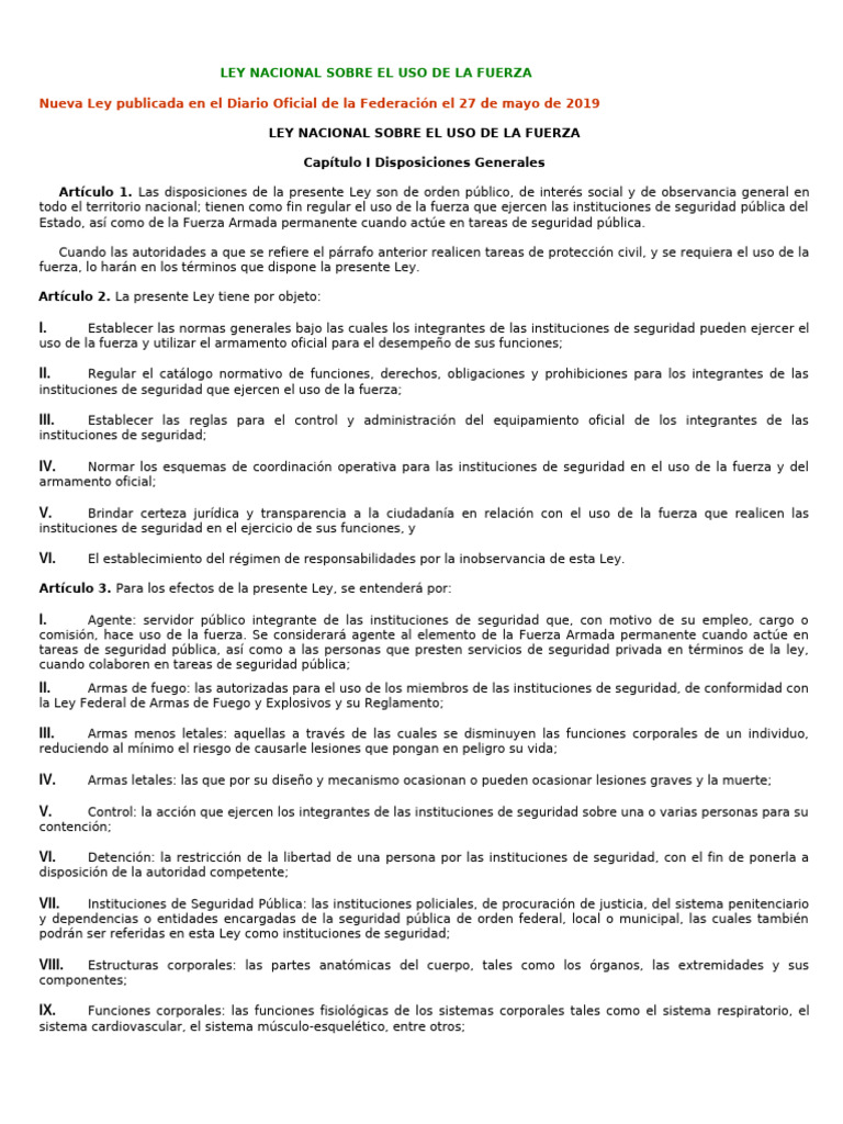Ley Nacional Del Uso De La Fuerza Pdf Policía Institución