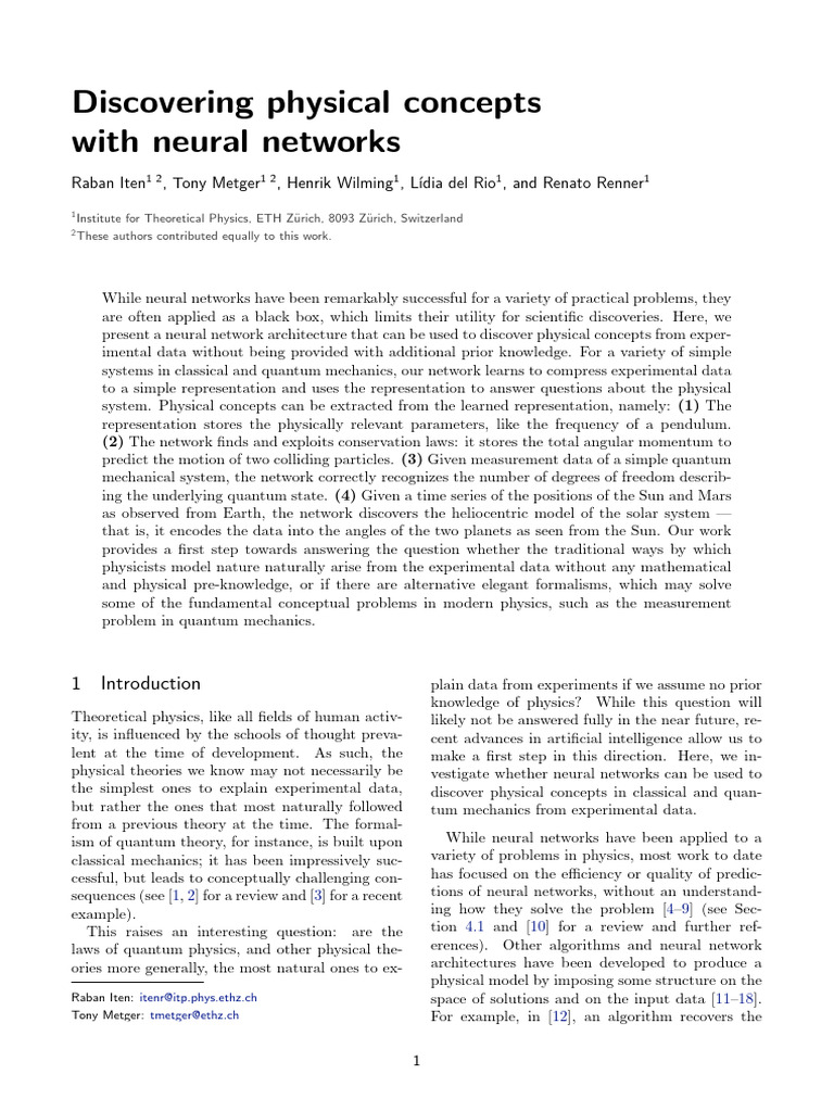 Discovering Physical Concepts With Neural Networks | PDF | Momentum ...