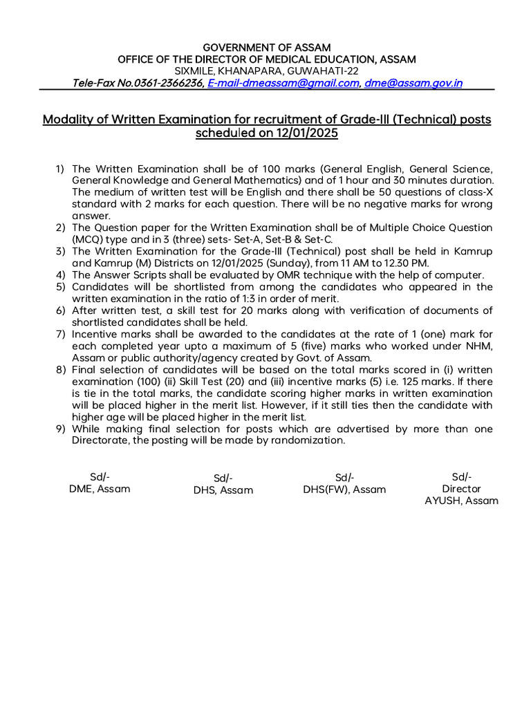 Written Examination For Recruitmentch Post | PDF | Multiple Choice | Evaluation Methods