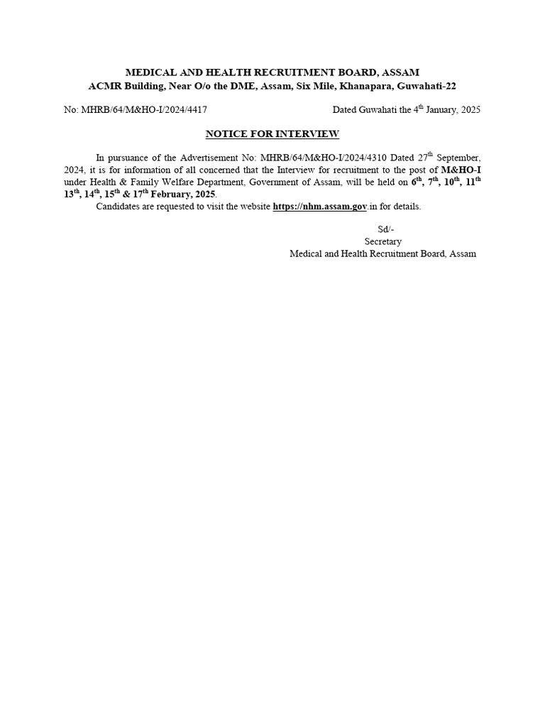 Job 4440 5332 Notice For Interview NHM | PDF
