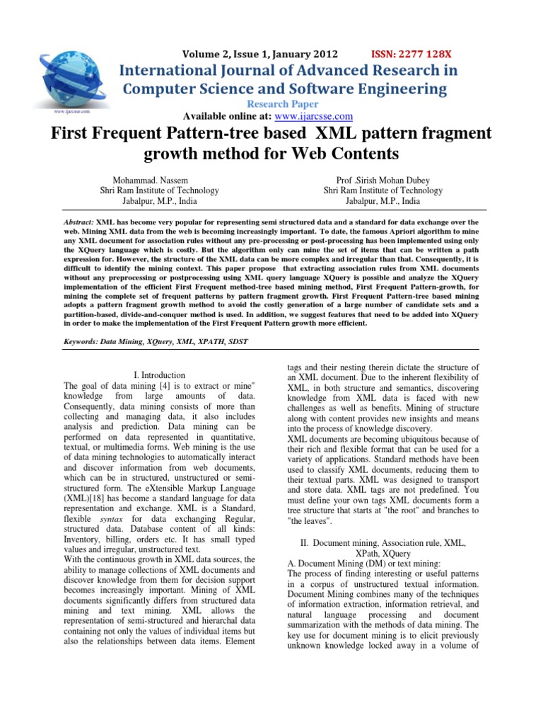First Frequent Pattern-Tree Based XML Pattern Fragment Growth Method ...