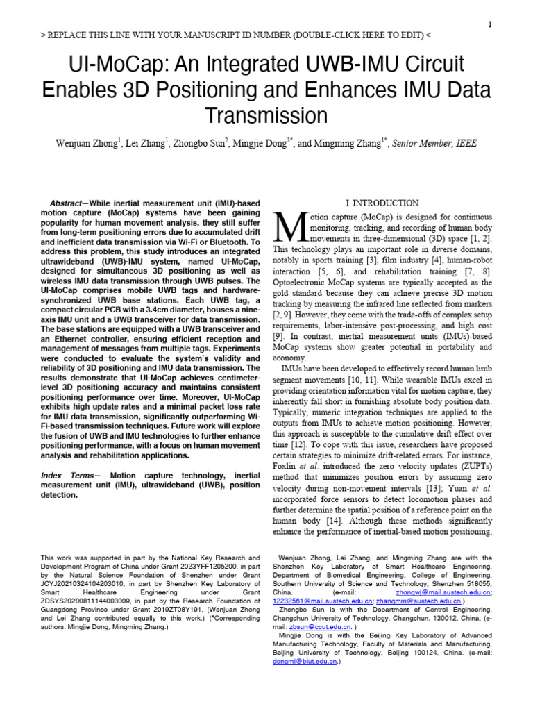 UI-MoCap An Integrated UWB-IMU Circuit Enables 3D | PDF