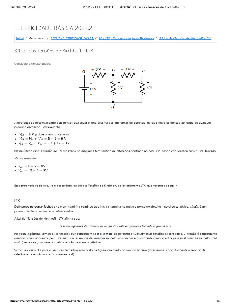 Lei das Tensões de Kirchhoff | PDF | Circuitos em série e em paralelos | Rede elétrica
