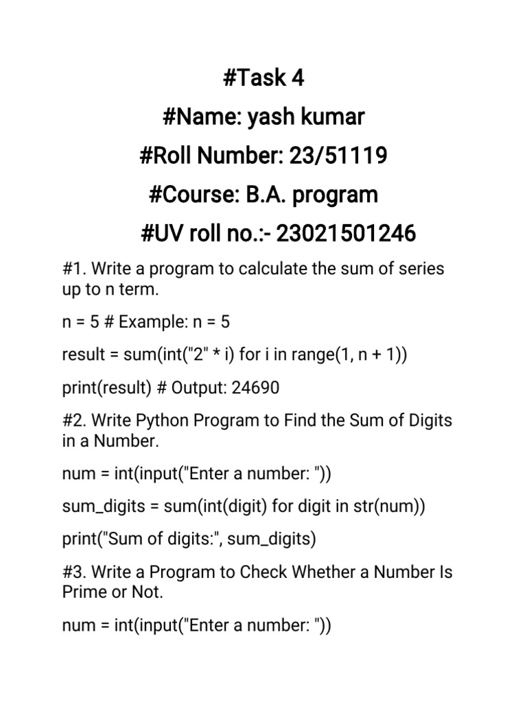 Task 4 Inputs Yash Kumar 23.51119 | PDF | Computer Programming | Software Engineering