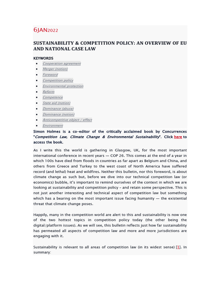 Sustainability in Competition Law Overview | PDF | Competition Law ...