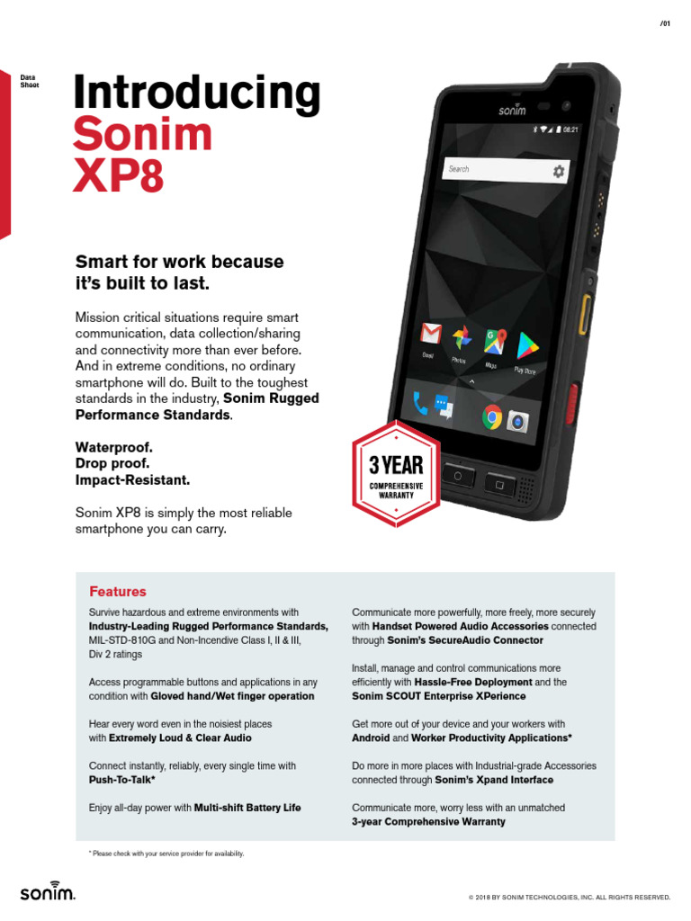 Sonim Introducing XP8 Datasheet | PDF | Smartphone | Android (Operating System)