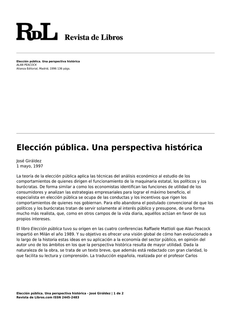 Teoría de la Elección Pública Histórica | PDF