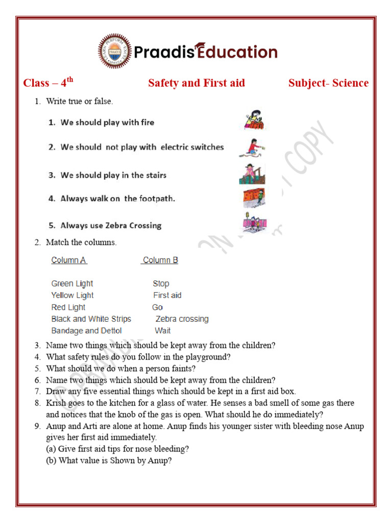 4th Grade Safety and First Aid Quiz | PDF