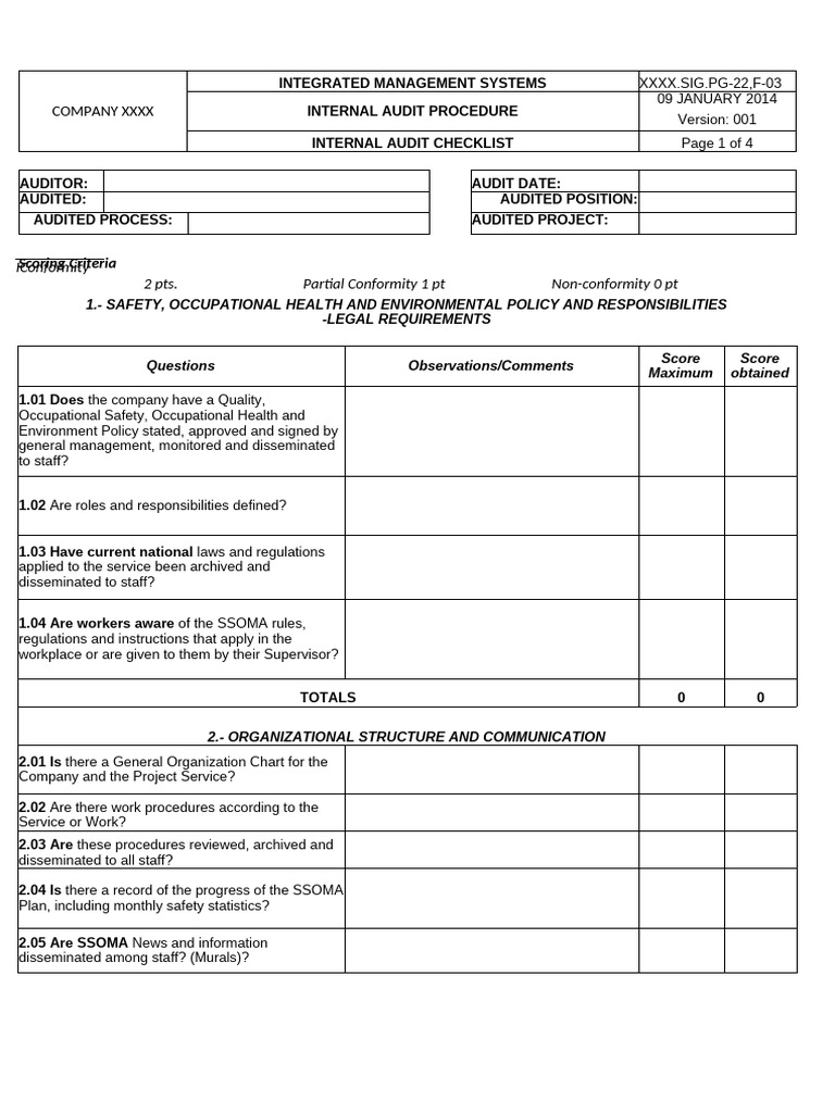 Xxxx.sig.Pg-22,F-03 - Internal Audit Checklist | PDF | Occupational Safety And Health | Audit