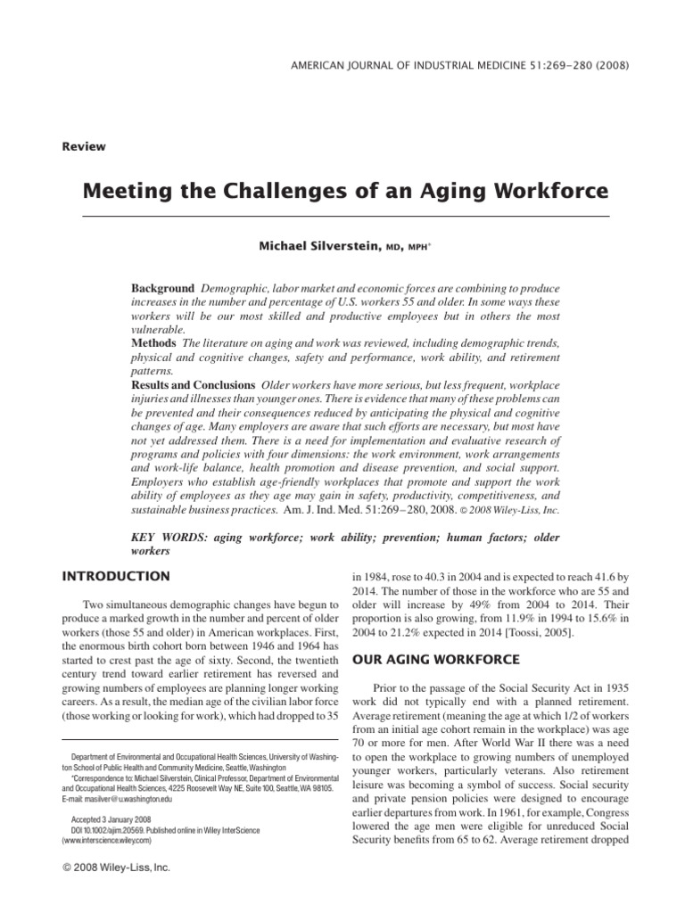 American J Industrial Med - 2008 - Silverstein - Meeting The Challenges of An Aging Workforce ...