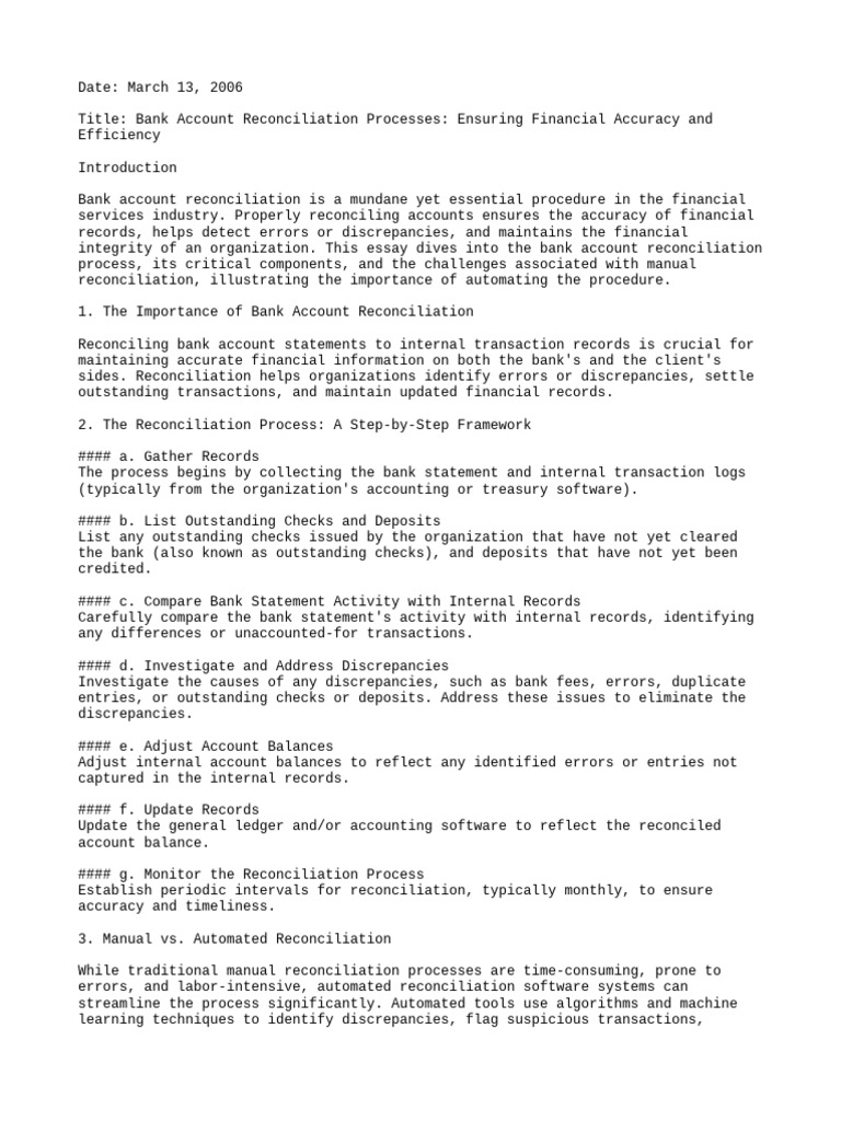 Bank Account Reconciliation Guide | PDF | Banks | Automation