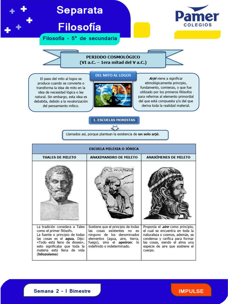 Separata - 5.° Año - SEM 2 - FIL-PSI - I BIM | PDF | Filosofía griega antigua | Filosofía antigua