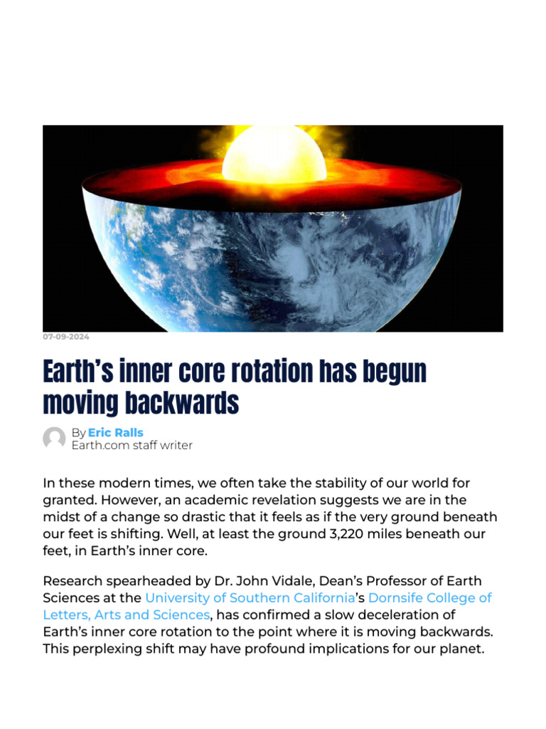 Earth’s inner core rotation has begun moving backwards - Earth.com ...