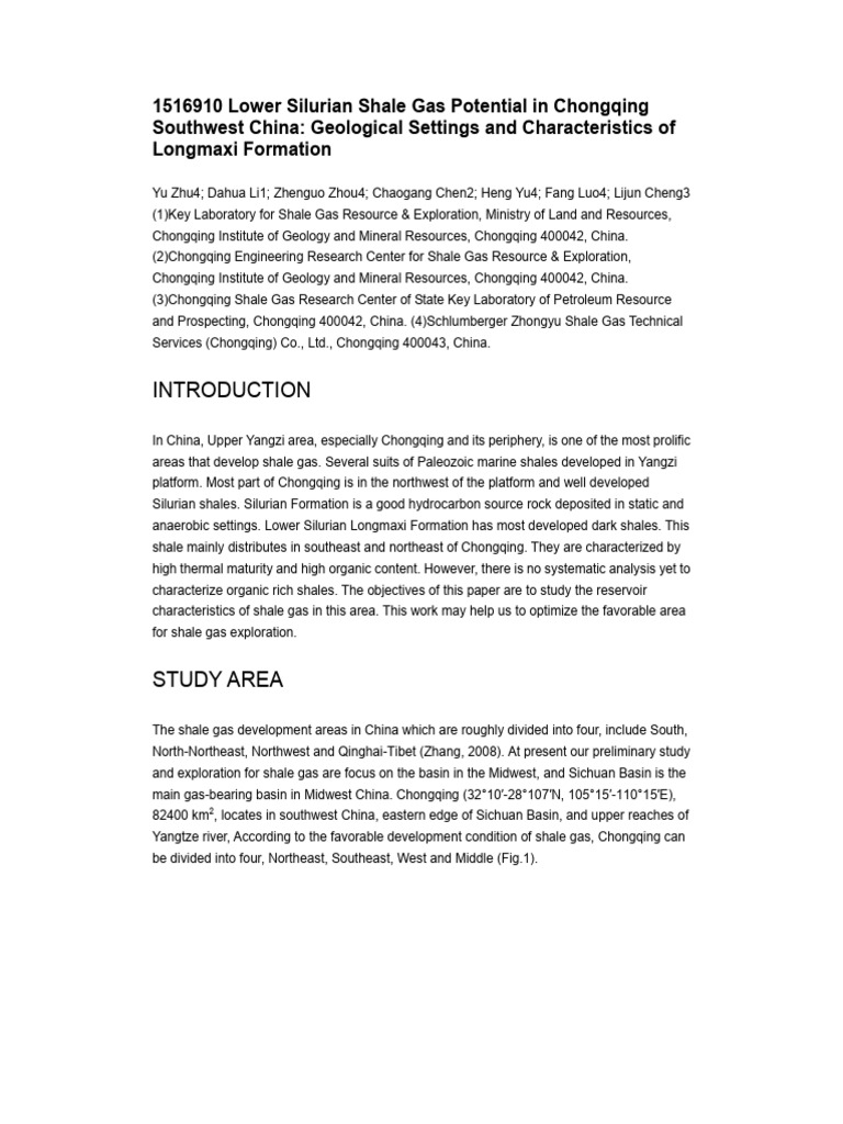 Lower Silurian Shale Gas Potential in Chongqing Southwest China ...