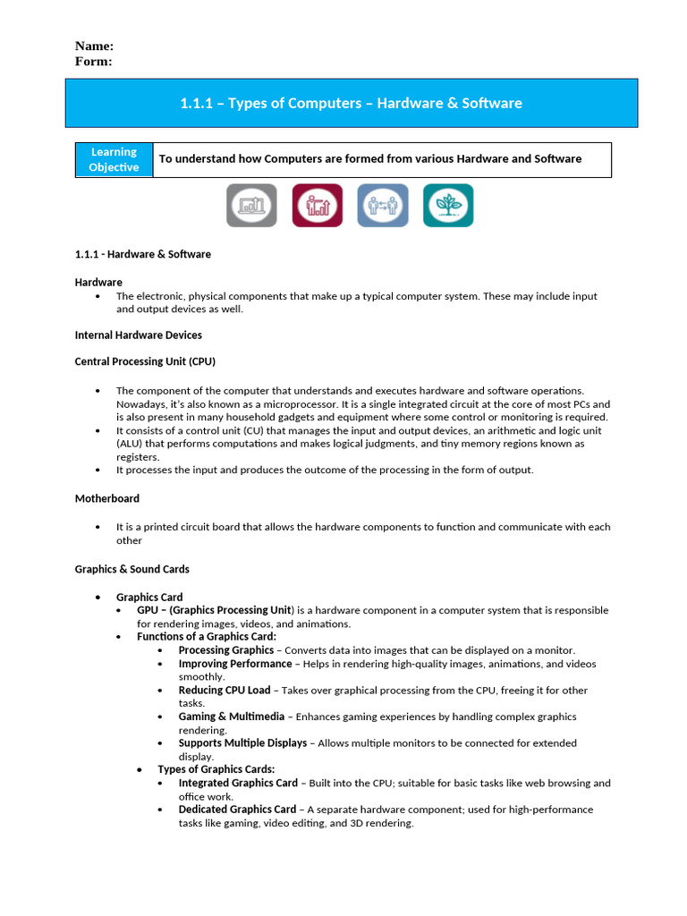 1.1.1 - Types of Computers - Hardware and Software | PDF | Computer Hardware | Network Interface ...