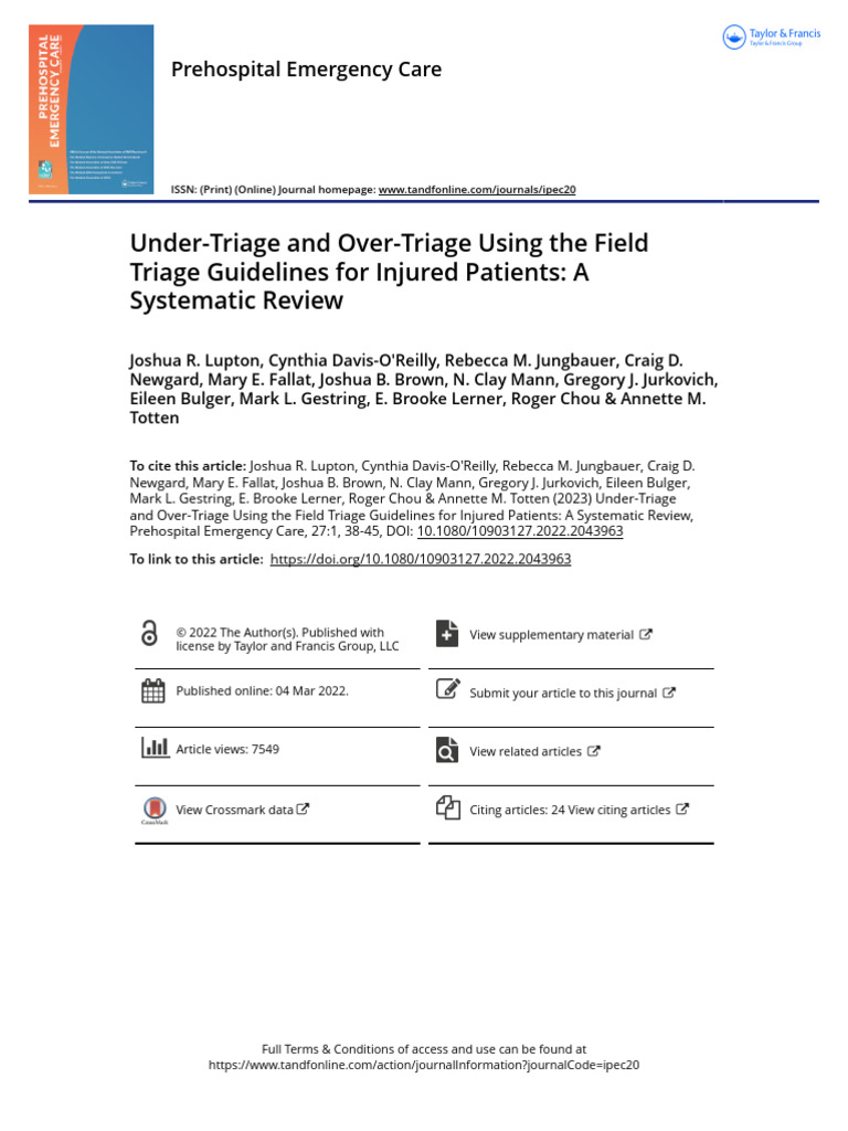 I - Under-Triage and Over-Triage Using The Field Triage Guidelines For ...