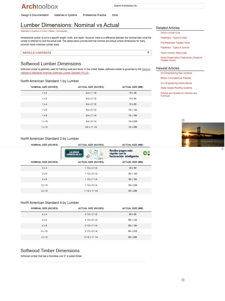 Lumber Dimensions - Nominal Vs Actual - Archtoolbox | PDF | Lumber