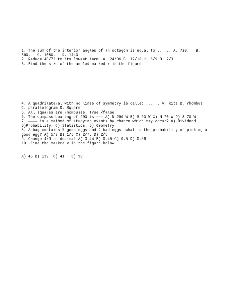 JSS2 Mathematics Exam Questions | PDF