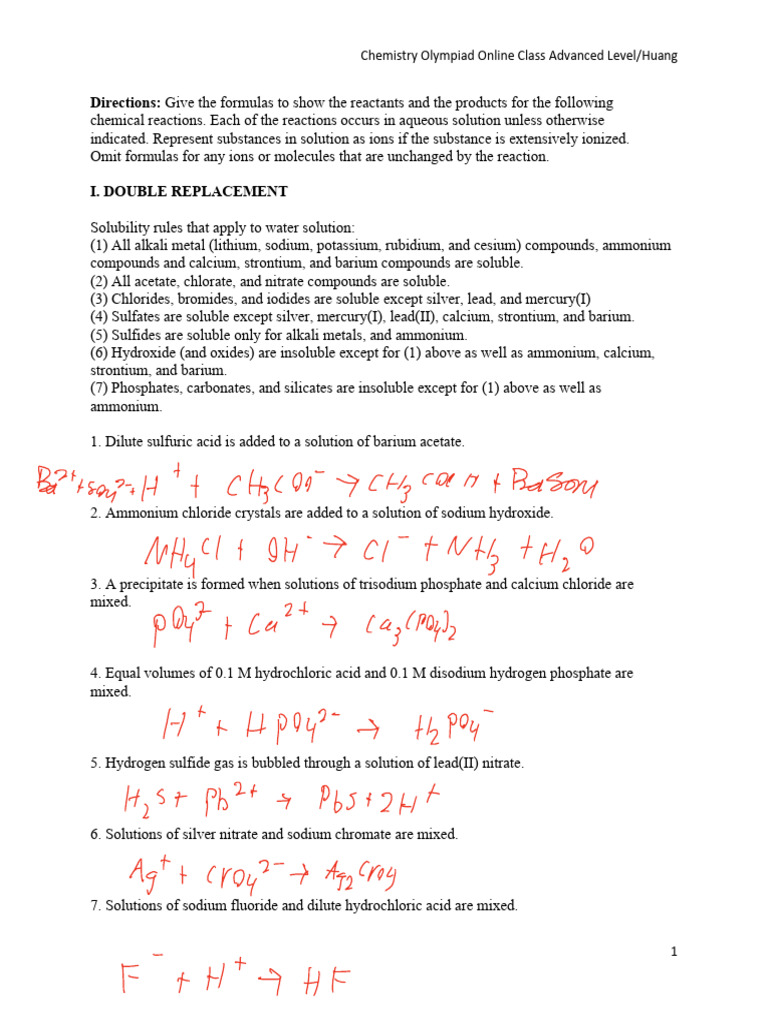 Reaction Questions Aqueous Solution January 14 2025 Pdf Hydroxide Acid
