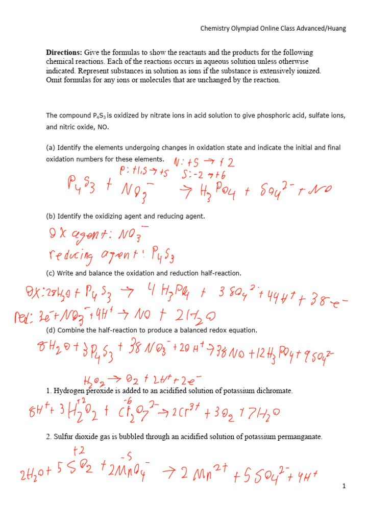 Advanced Redox Reactions in Chemistry | PDF | Redox | Chemical Reactions