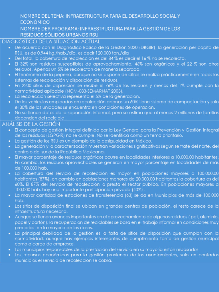Infraestructura para La Gestión Integral de Los Residuos Sólidos en México | PDF | Residuos ...