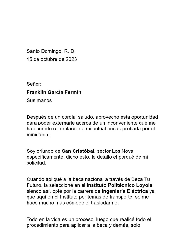 Solicitud Cambio Beca MESCYT UASD | PDF