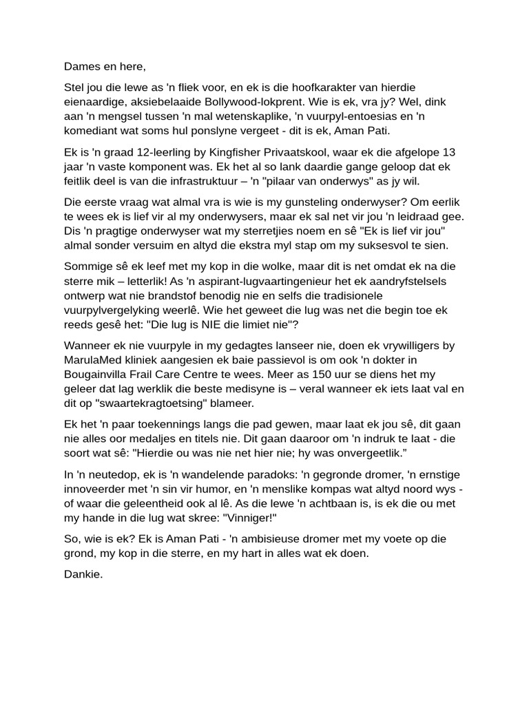 Afrikaans Speech Grade 12 | PDF