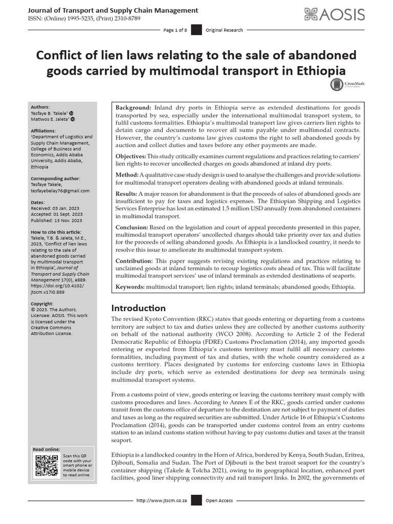 03-JTSCM Tesfaye B. and Matiwos E. Jaleta Vol17 2023 | PDF | Cargo | Taxes