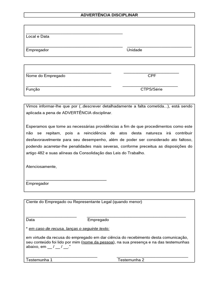 Modelo - Advertência Disciplinar | PDF
