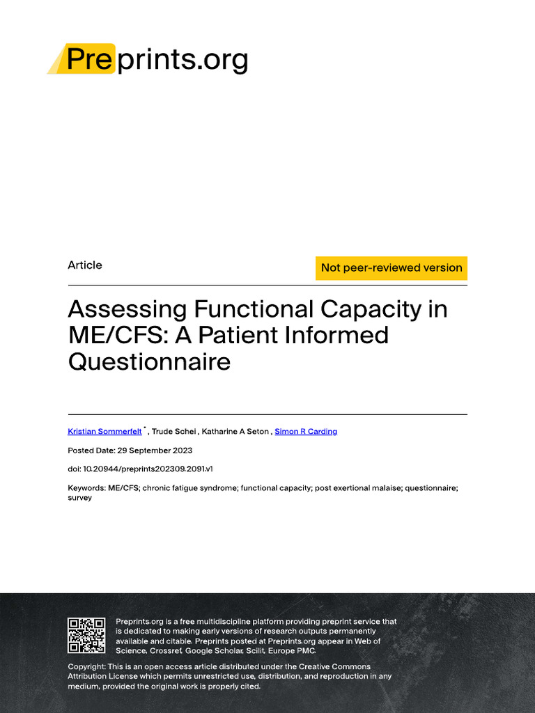 Assessing Functional Capacity in ME-CFS. A Patient Informed ...